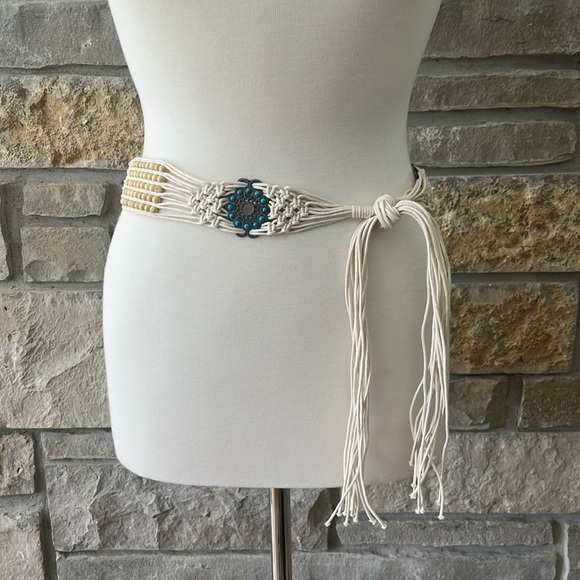 Accessories | Western Boho Cream Fringe Rope Belt With Tan Beading ...